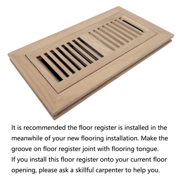Homewell Wood Floor Register, Flush Mount Vent, Unfinished