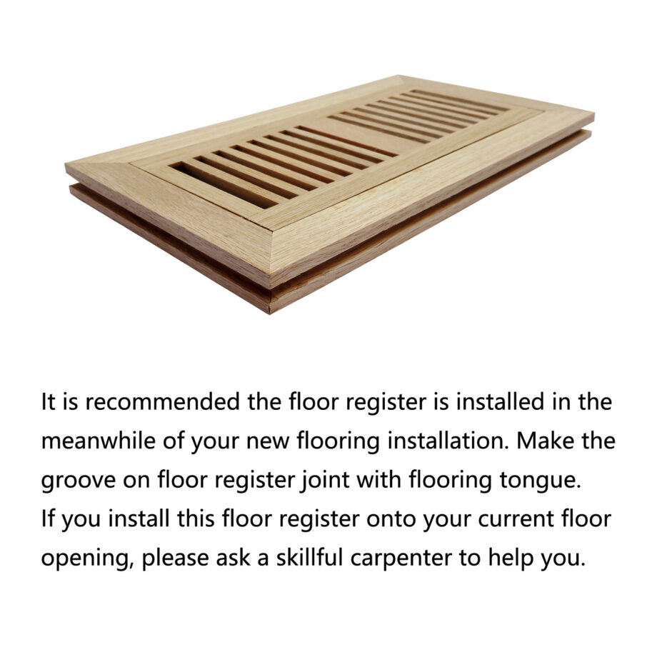 Homewell Wood Floor Register, Flush Mount Vent, Unfinished